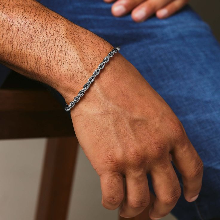 DIAMOND CUT ROPE BRACELET SILVER – JAFSA | Men's Jewelry